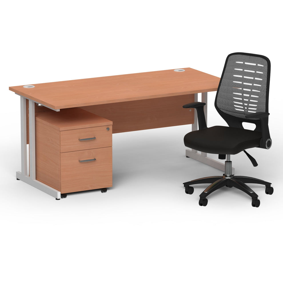 Impulse 1600mm Cantilever Straight Desk With Mobile Pedestal and Relay ...